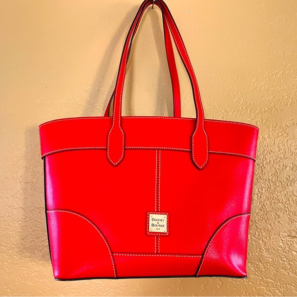 Dooney & Bourke | Bags | Dooney Bourke Large Red Leather Tote Bag ...